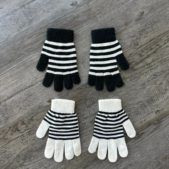 Accessories | 2 Pairs Of White And Black Stripe Mittens Gloves | Poshmark
